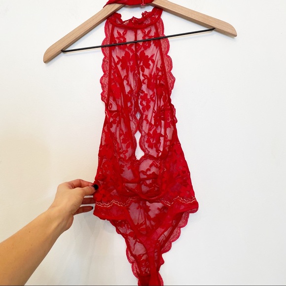 Victoria's Secret | Tops | Victorias Secret Red Lace Halter Lingerie ...
